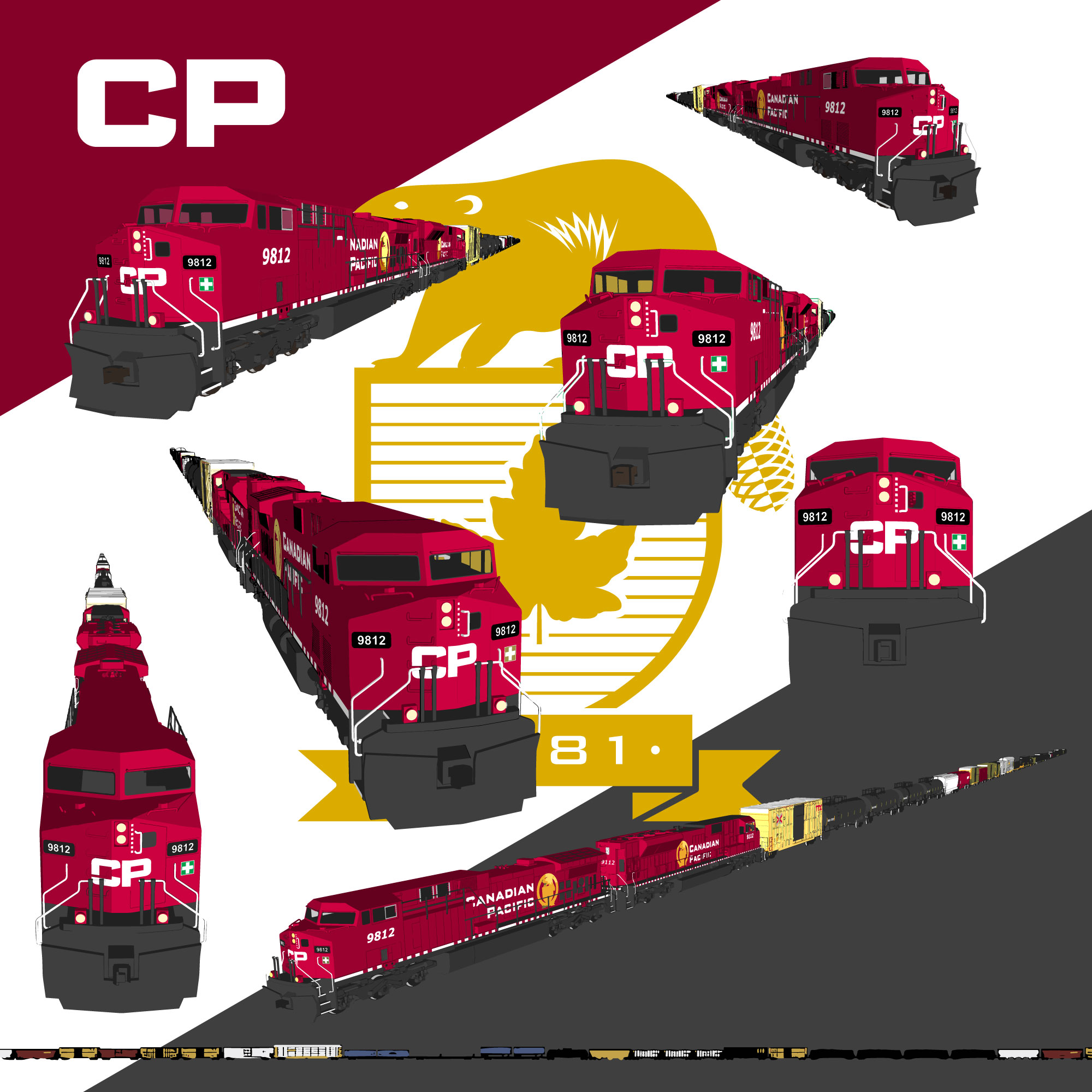 Canadian Pacific Manifest Train Scalable Vector Graphic Set - Vector ...