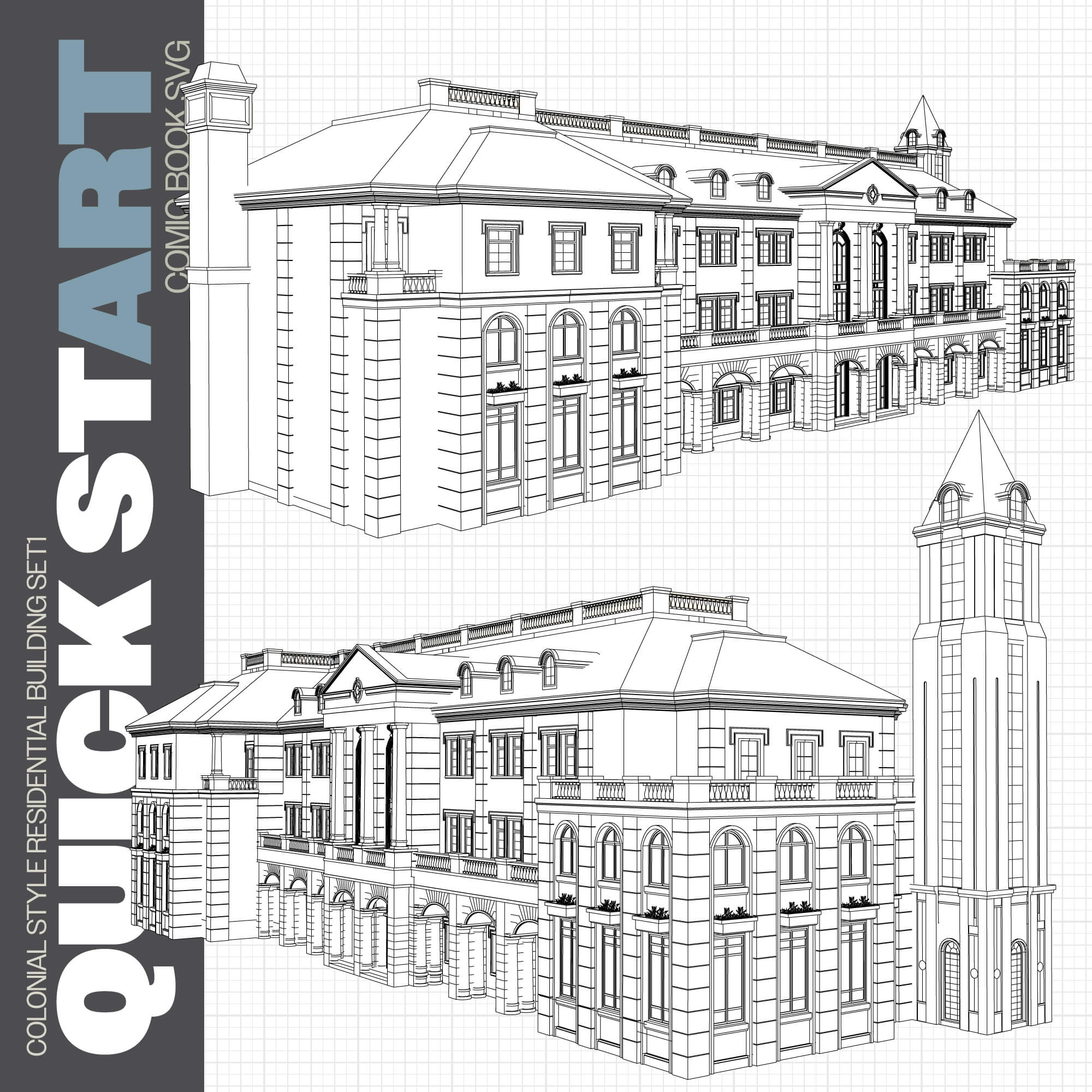 QuickstArt City Colonial Style Residential Building Set 1 – SVG ...