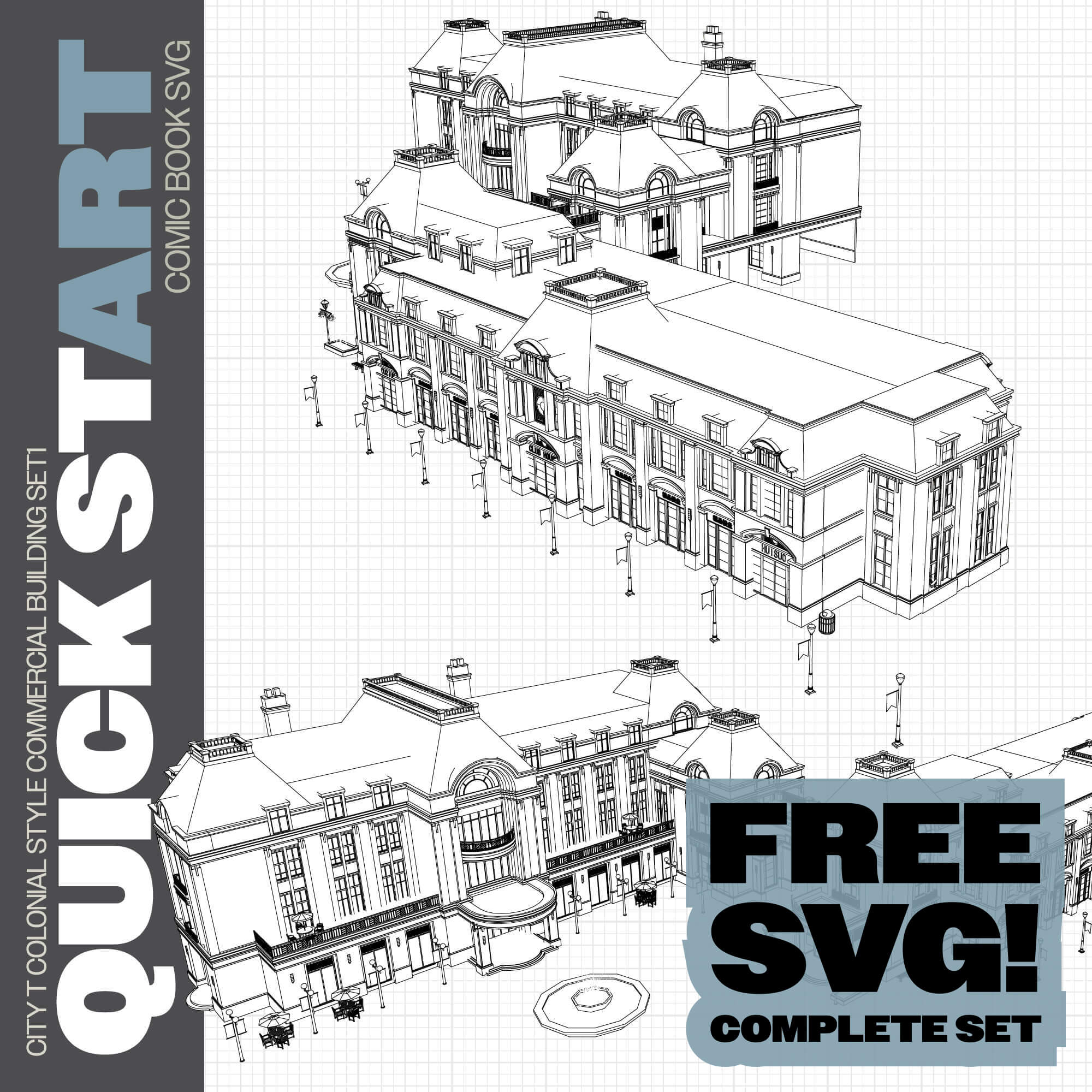 QuickstArt City Colonial Style Commercial Building Set 1 – SVG - Vector ...
