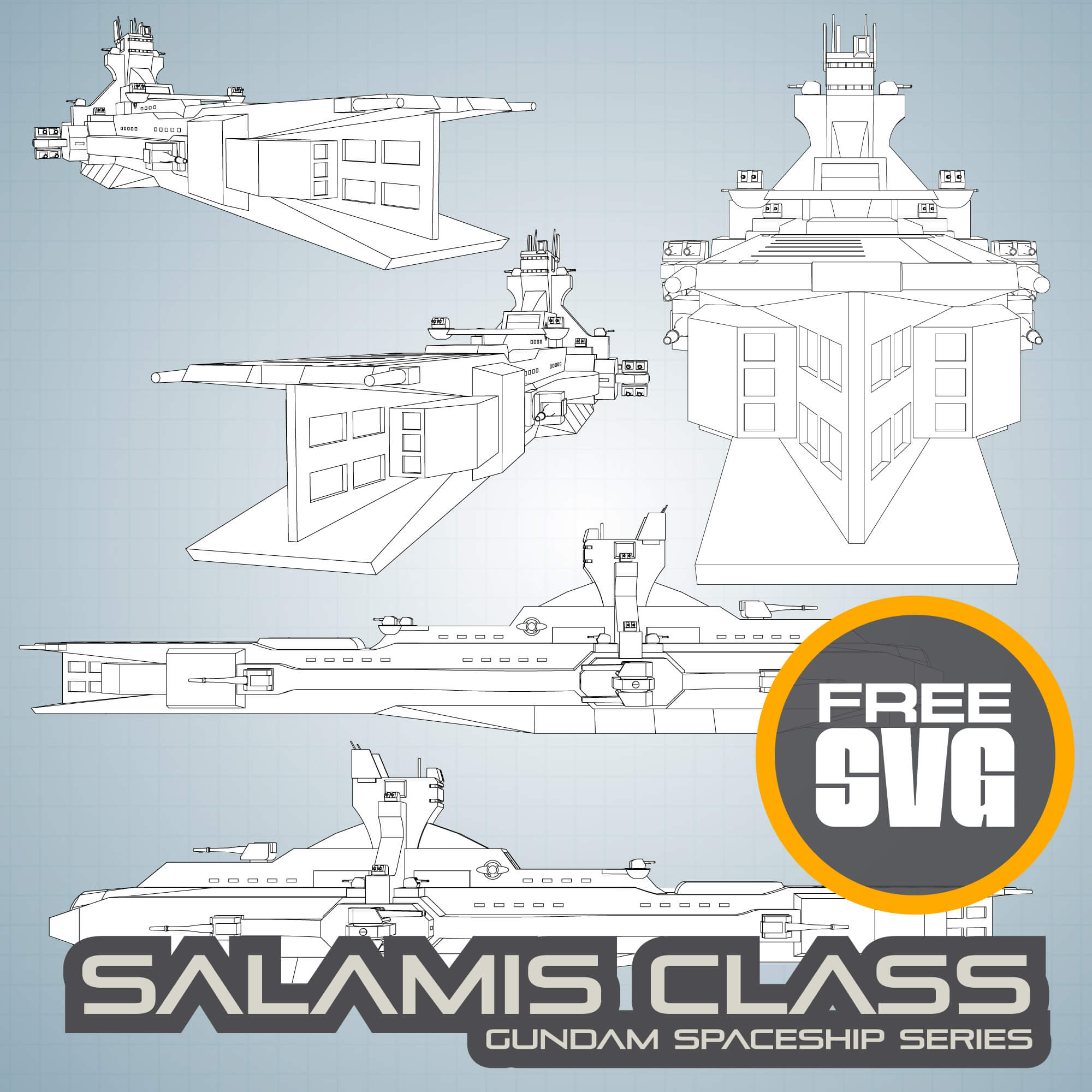 Gundam Salamis Class Spaceship SVG Collection - Vector Graphic Store